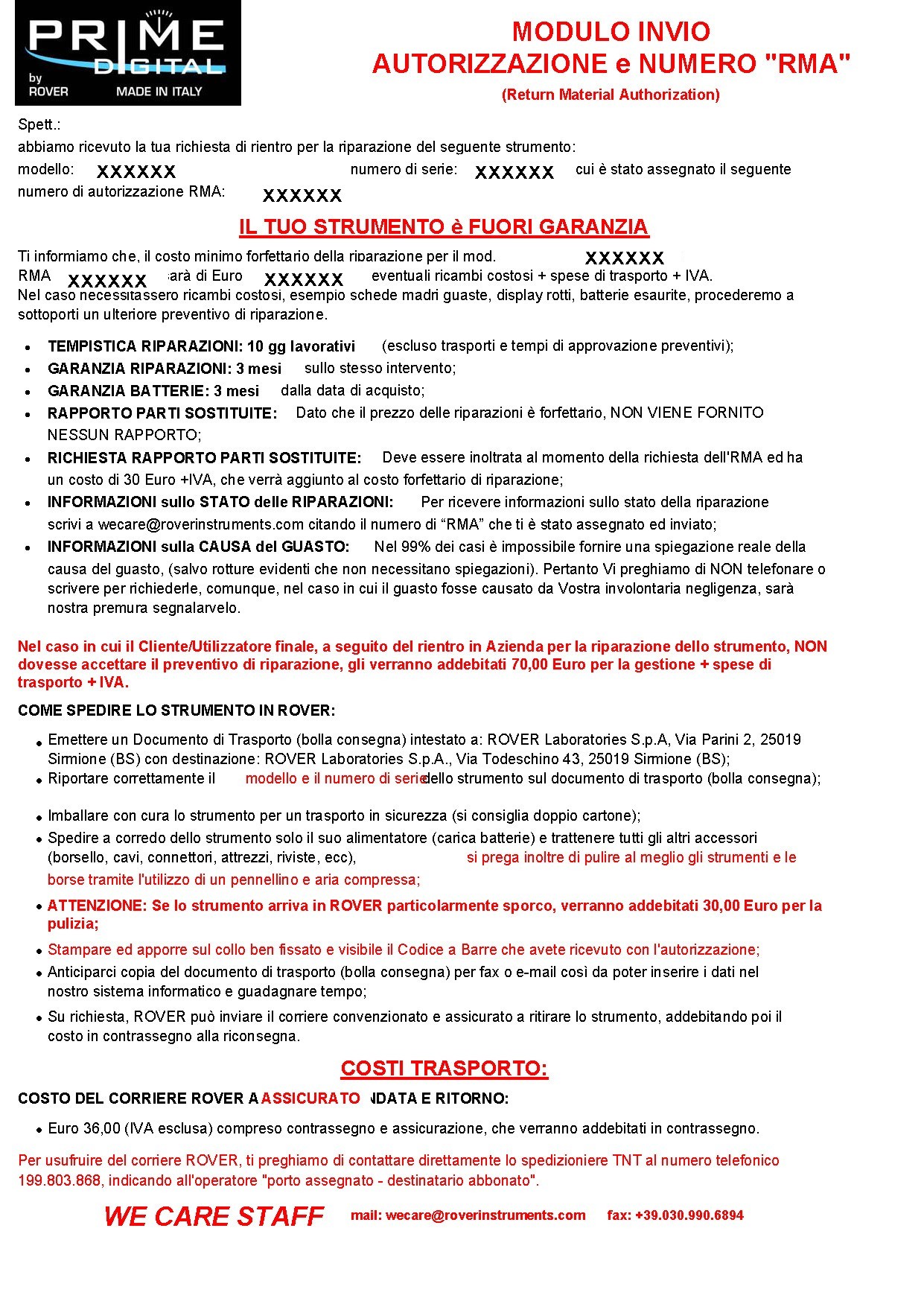 Facsimile modulo invio autorizzazione e numero RMA (Return Material ... Facsimile modulo invio autorizzazione e numero RMA (Return Material ...