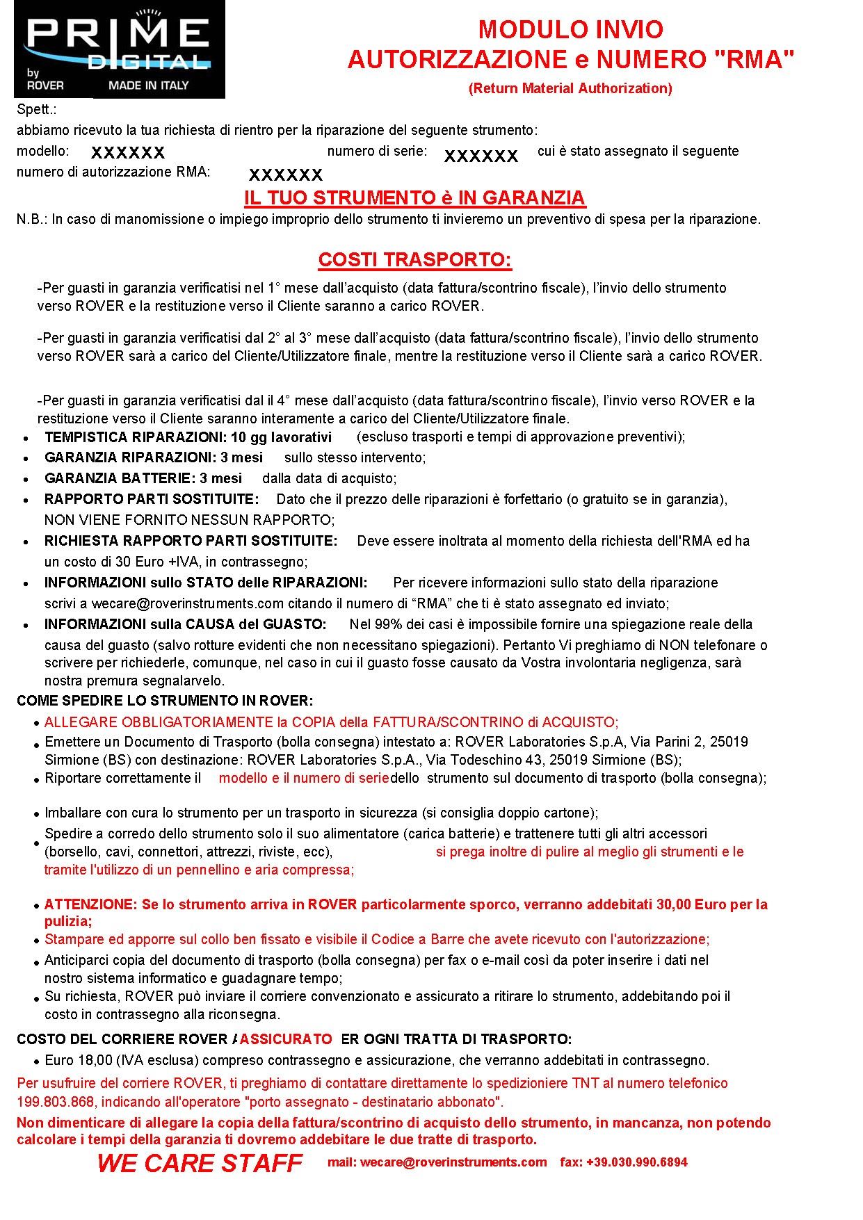 Facsimile modulo invio autorizzazione e numero RMA (Return Material ... Facsimile modulo invio autorizzazione e numero RMA (Return Material ...